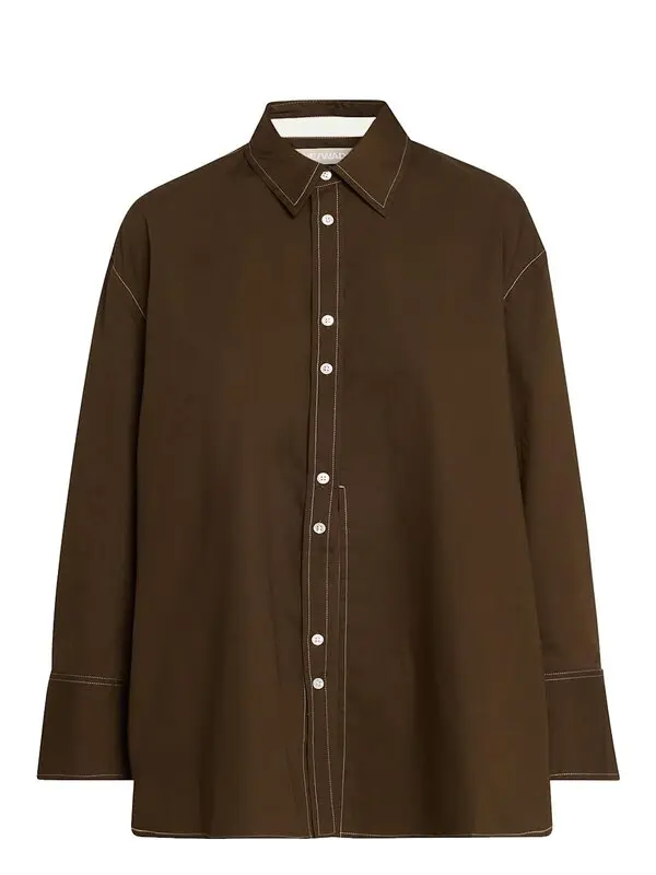 JANE WADE Poplin Button-front Shirt - Brown