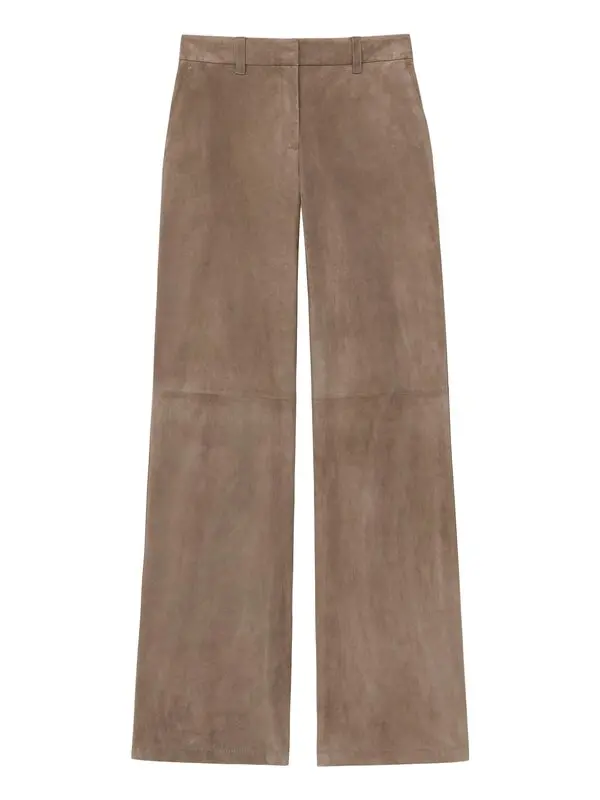 Lafayette 148 New York Suede Mid-rise Straight-leg Pants - Concrete