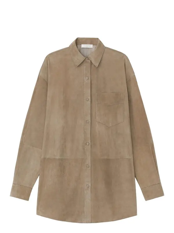 Lafayette 148 New York Suede Boyfriend Shirt - Concrete