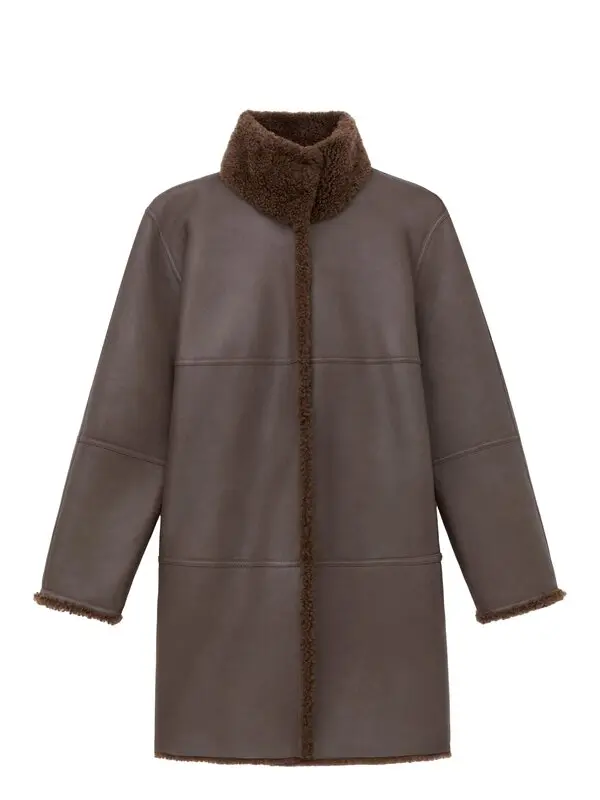 Lafayette 148 New York Reversible Shearling Suede Coat - Wood