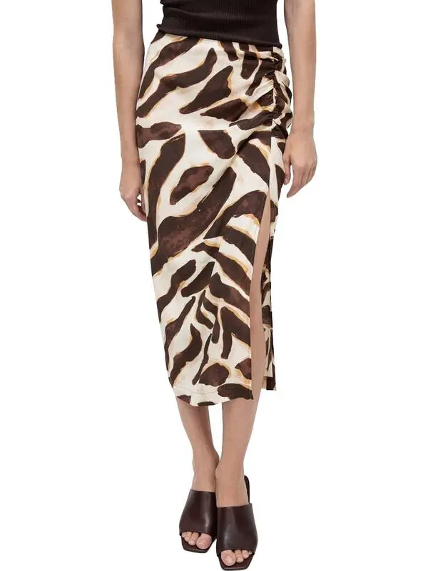 Mango Animal Print Midi Skirt - Brown