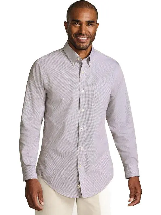 LANDS' END No Iron Supima Cotton Pinpoint Buttondown Collar Dress Shirt - Lush Burgundy Mini Check