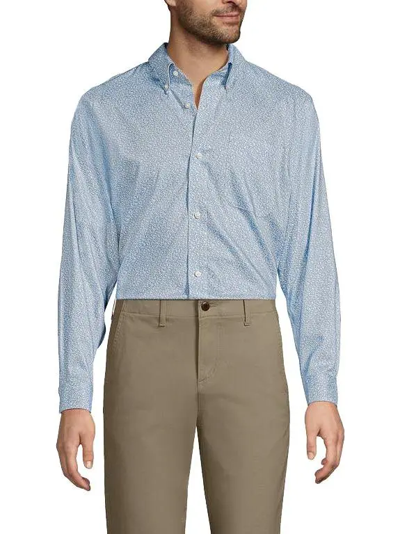 LANDS' END No Iron Supima Cotton Pinpoint Buttondown Collar Dress Shirt - Oasis Blue/white Ditsy