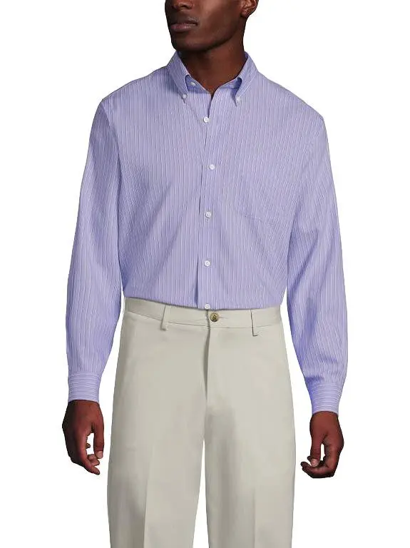 LANDS' END No Iron Supima Cotton Pinpoint Buttondown Collar Dress Shirt - Washed Amethyst Stripe