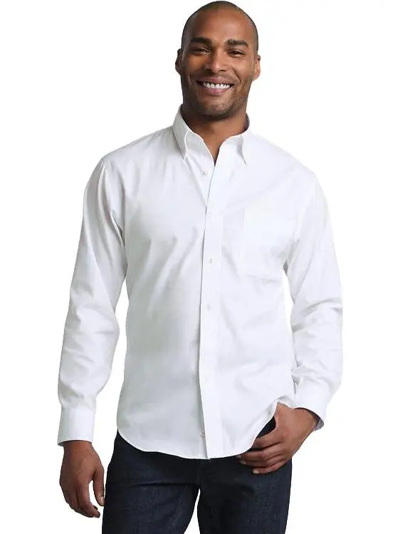 LANDS' END No Iron Supima Cotton Pinpoint Buttondown Collar Dress Shirt - White