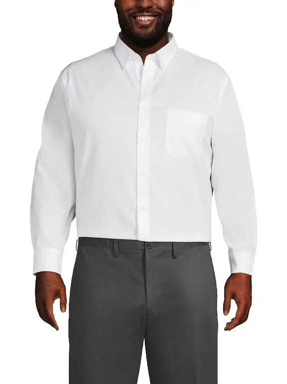 LANDS' END No Iron Supima Cotton Pinpoint Buttondown Collar Dress Shirt - White