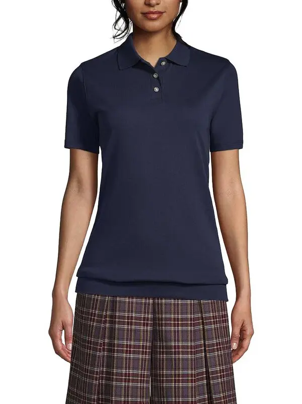 LANDS' END Short Sleeve Banded Bottom Polo - Classic Navy