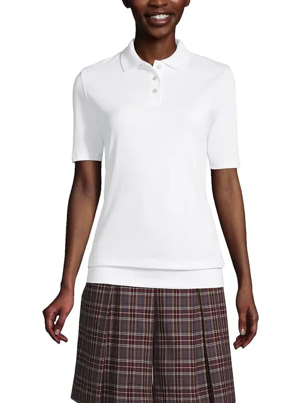LANDS' END Short Sleeve Banded Bottom Polo - White