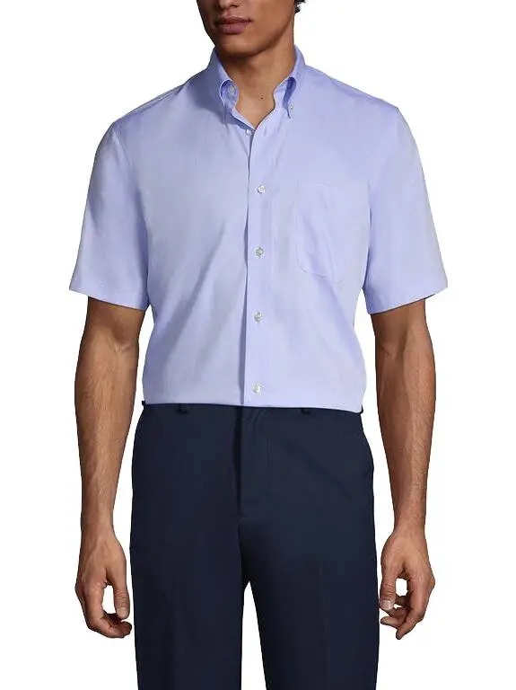 LANDS' END School Uniform Short Sleeve No Iron Pinpoint Dress Shirt - Blue
