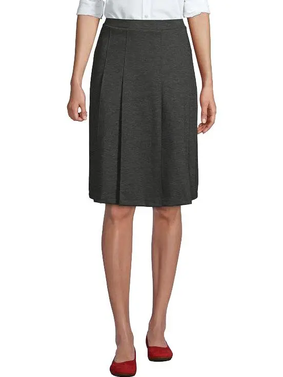 LANDS' END Ponte Pleat Skirt - Charcoal Heather
