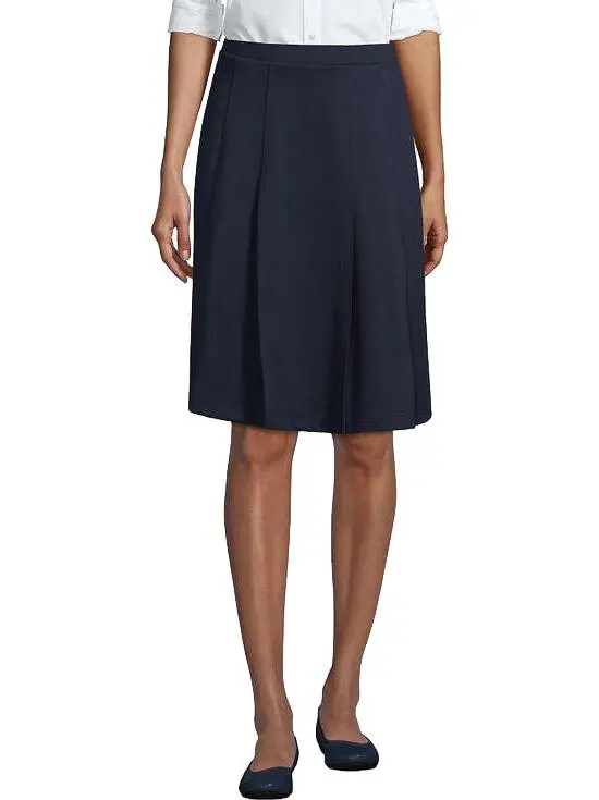 LANDS' END Ponte Pleat Skirt - Classic Navy
