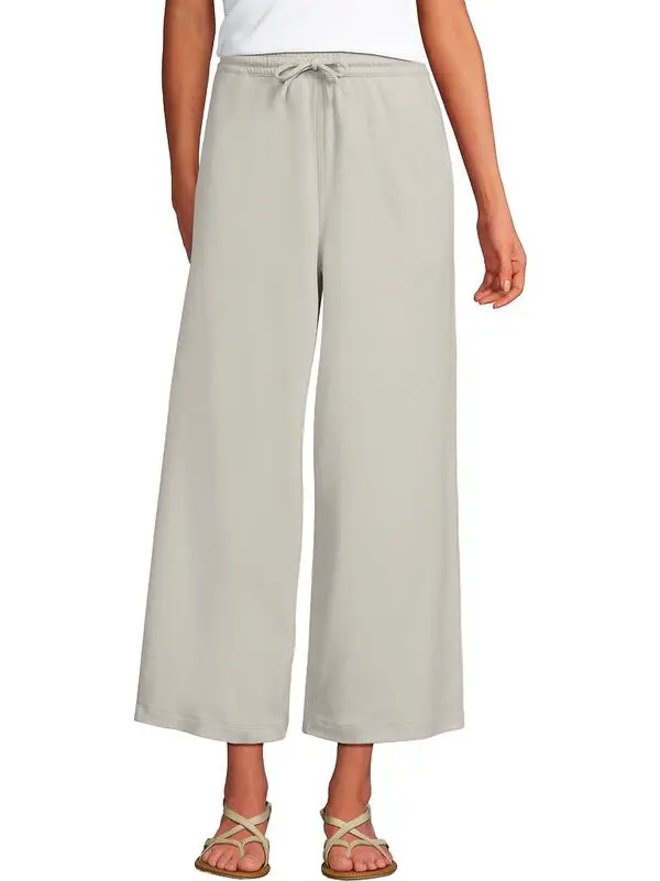 LANDS' END Sport Knit Drawstring Wide Leg Crop Pants - Light Stone