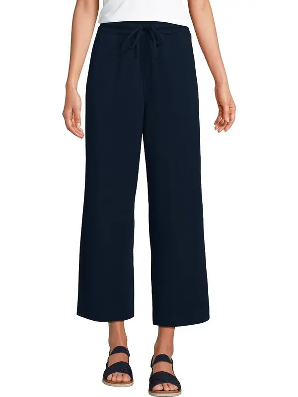 LANDS' END Sport Knit Drawstring Wide Leg Crop Pants - Radiant Navy