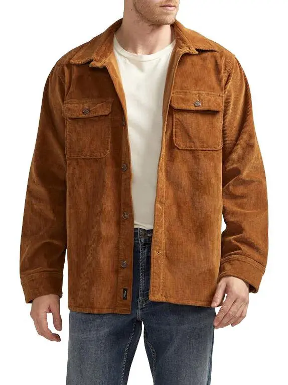 SILVER JEANS CO. Corduroy Shacket - Tobacco Brown
