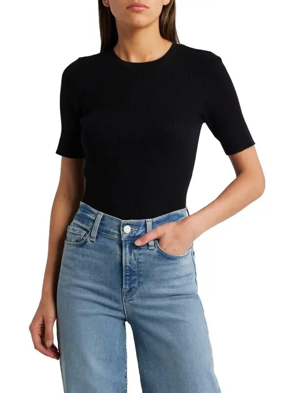 Rails Ari Ribbed Elbow-length Sleeve Sweater - Black