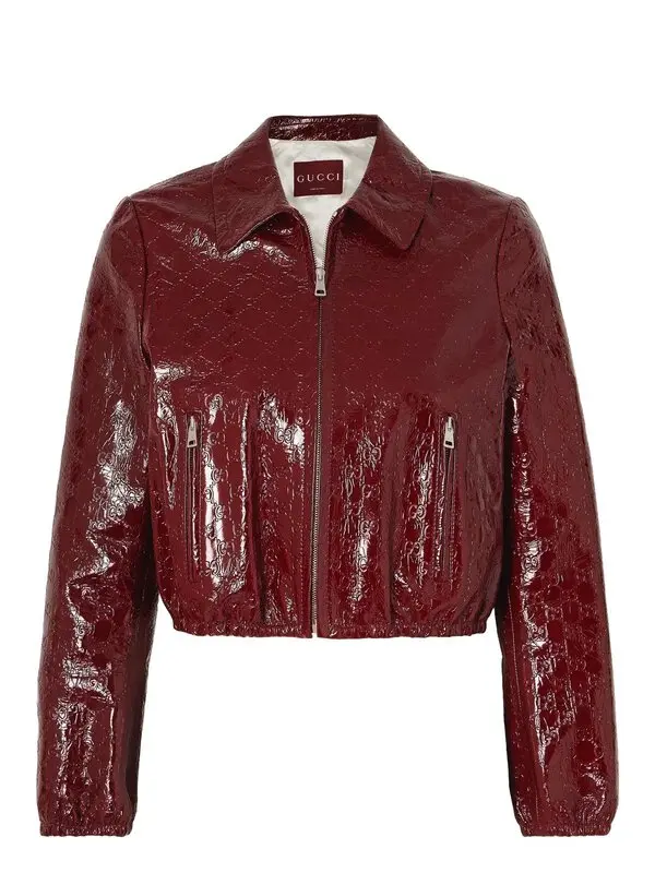 Gucci Debossed Patent-leather Jacket - Burgundy