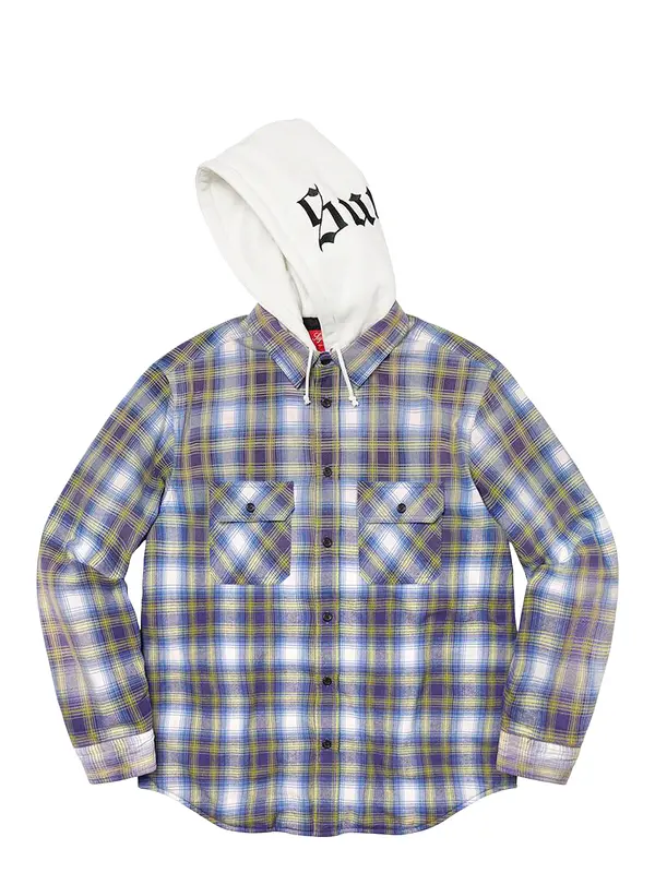 Supreme Hooded Flannel Zip Up Shirt - Blue