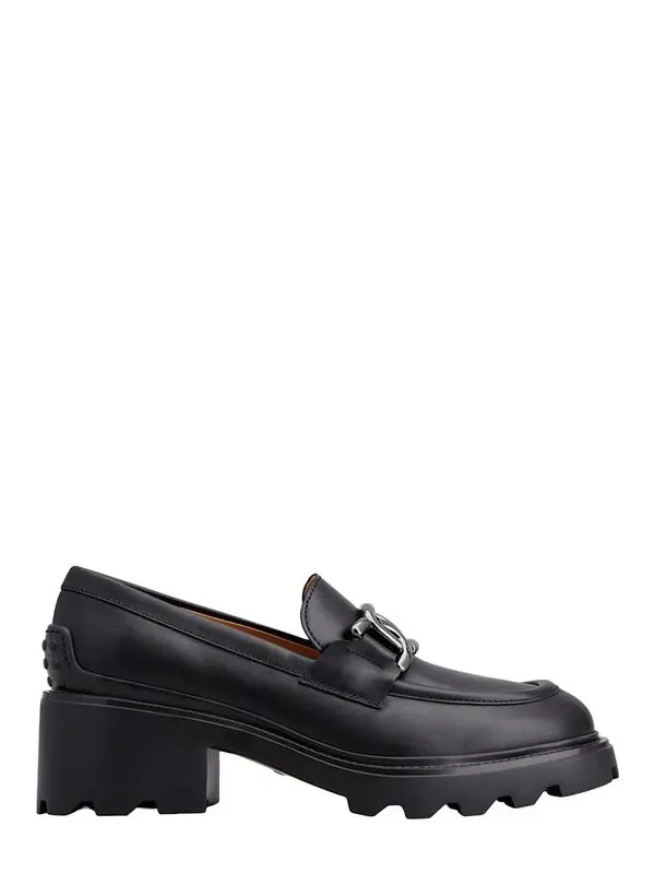 TOD'S Leather Loafers With Chain Accent - Black