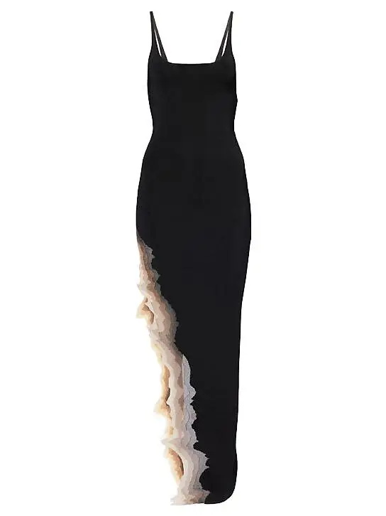 GRACE LING Flame Slit Stretch-woven Maxi Dress - Black Flame