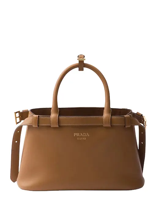 Prada Small Leather Tote Bag - Brown