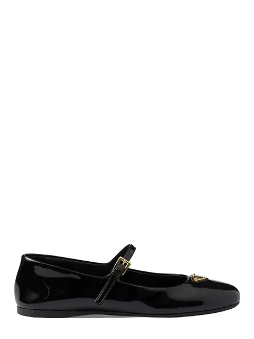 Prada Brand-plaque Patent-leather Mary Jane Flats - Black