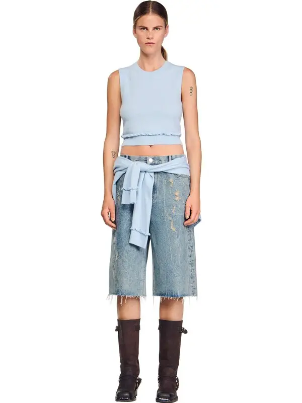 Sandro Sleeveless Cropped Sweater - Sky Blue
