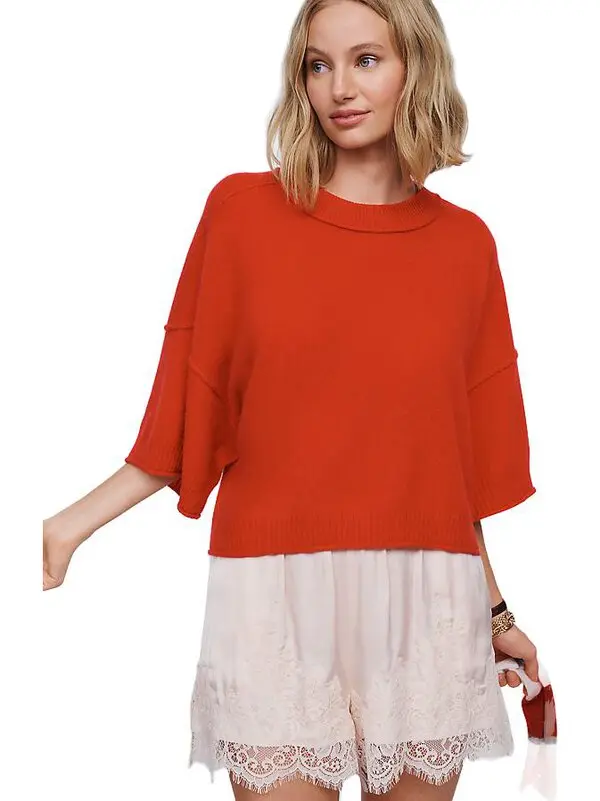 Anthropologie Goldie Crew-neck Cashmere Sweater - Rhythmic Red
