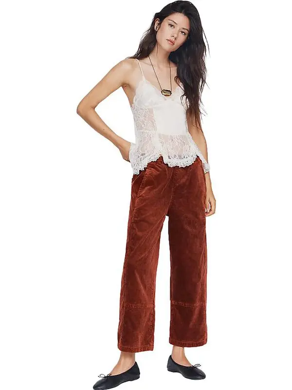 PILCRO Izzie Relaxed Corduroy Pull-on Barrel Pants - Deep Rust
