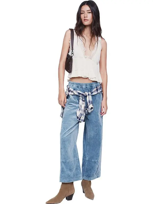 PILCRO Izzie Relaxed Corduroy Pull-on Barrel Pants - Light Blue