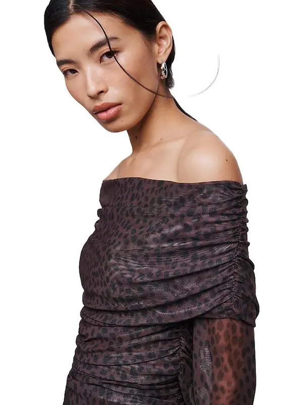 Maeve Aleda Mesh Off-shoulder Top - Neutral Pattern