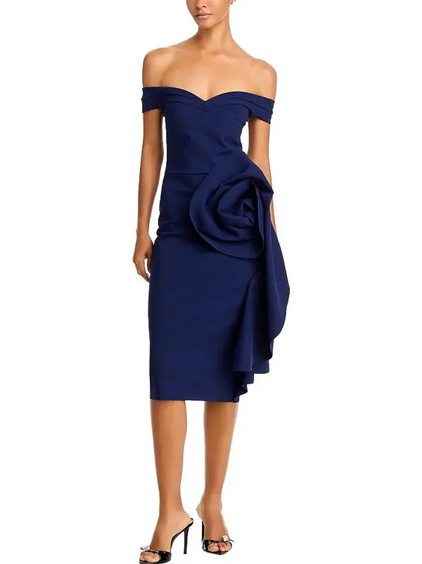 Chiara Boni La Petite Robe Off-the-shoulder Cocktail Dress - Navy