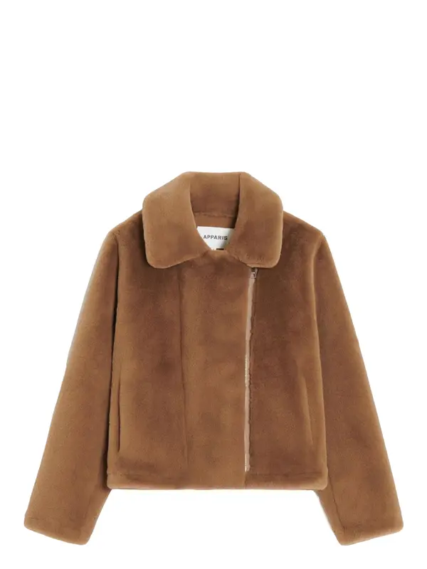 Apparis Notch Lapel Faux Fur Jacket - Brown
