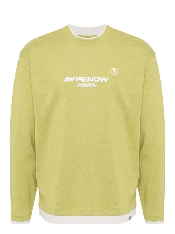 AAPE BY *A BATHING APE® Moonface Embroidered Long Sleeves Tee - Green