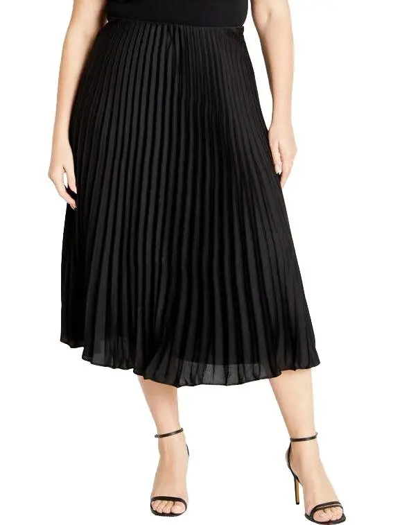 City Chic Selena Pleated Midi Skirt - Black