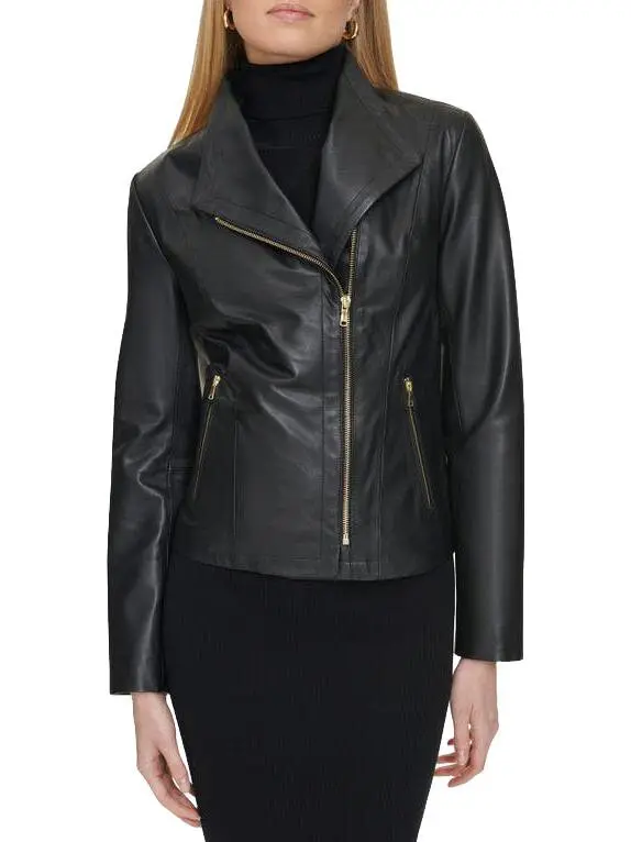 Cole Haan Leather Moto Jacket - Black