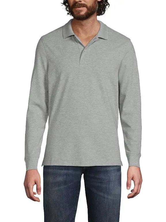 LANDS' END School Uniform Young Long Sleeve Mesh Polo Shirt - Gray Heather