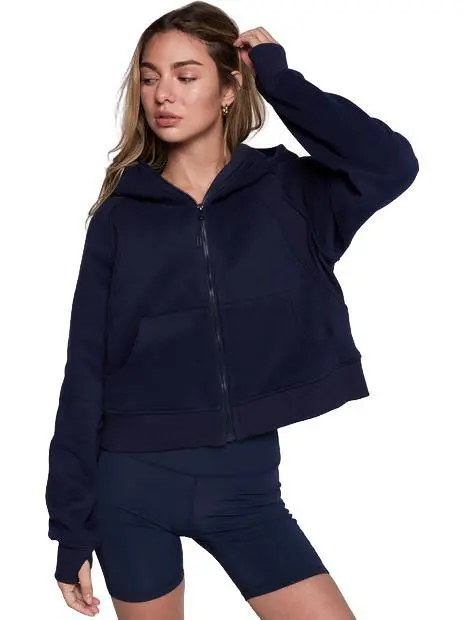 REBODY Fleece Full Zip Hoodie - True Navy