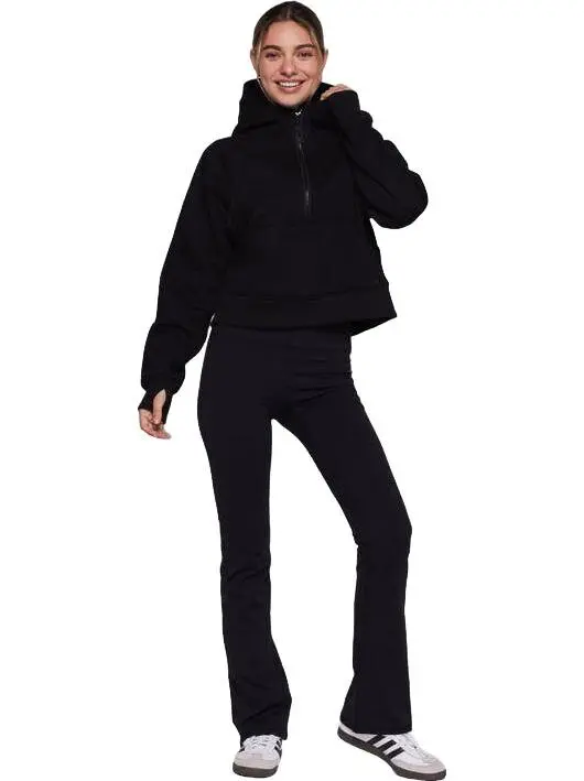 REBODY Fleece Half Zip Boxy Hoodie - Black