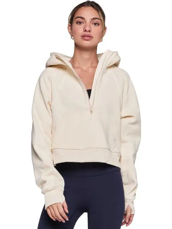 REBODY Fleece Half Zip Boxy Hoodie - Bone