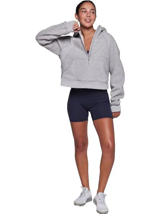 REBODY Fleece Half Zip Boxy Hoodie - Heather Grey