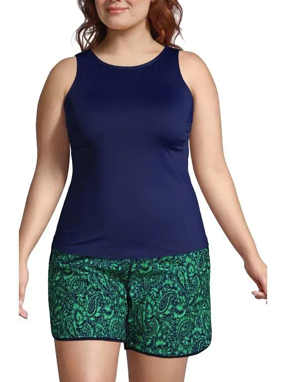LANDS' END High Neck Upf 50 Sun Protection Tankini Swimsuit Top - Deep Sea Navy