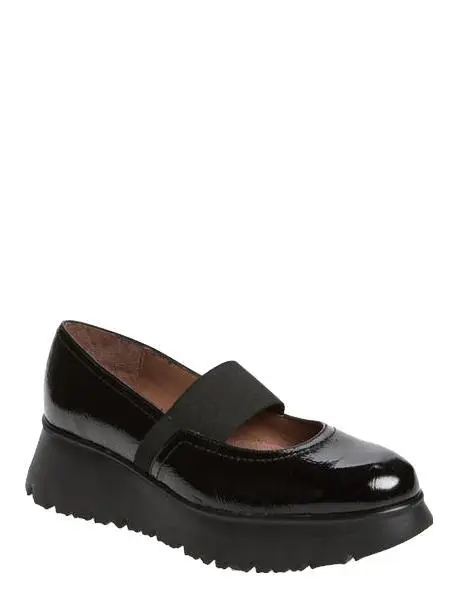 WONDERS Platform Mary Jane Loafer - Black Patent Lea