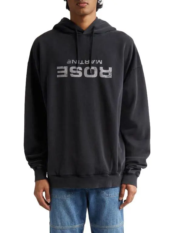 Martine Rose Upside Down Logo Classic Cotton Jersey Hoodie - Black Washed Rose Black