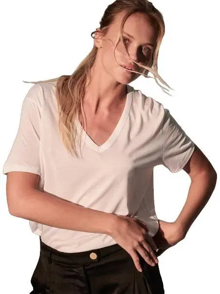 Majestic Filatures Lyocell Cotton Semi Relaxed Short Sleeve V-neck T-shirt - Blanc