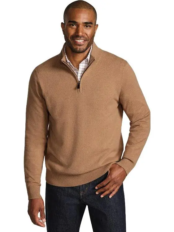 LANDS' END Fine Gauge Cashmere Quarter Zip - Classic Camel