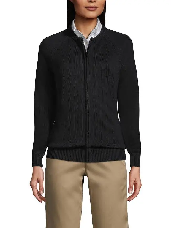 LANDS' END Cotton Modal Zip-front Cardigan Sweater - Black