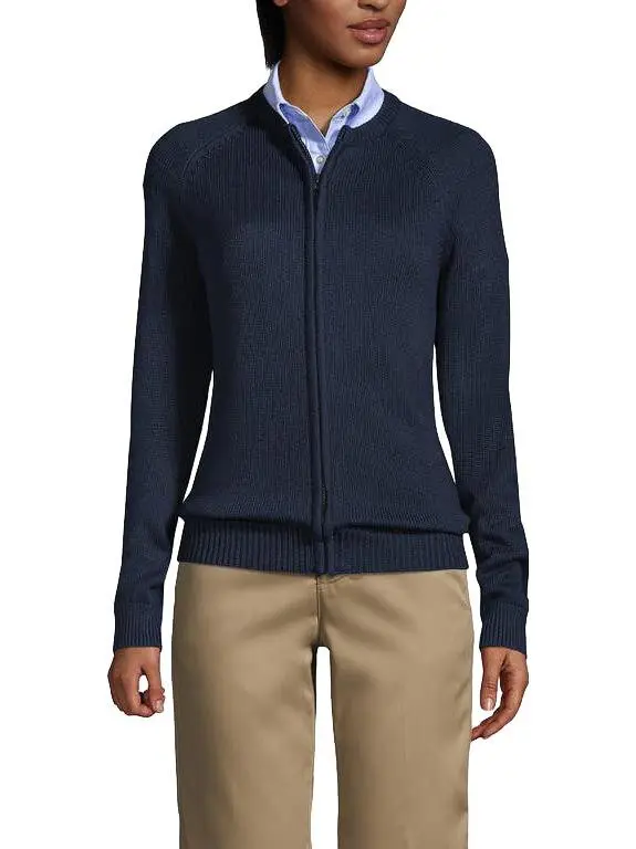 LANDS' END Cotton Modal Zip-front Cardigan Sweater - Classic Navy