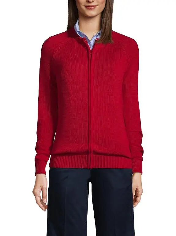 LANDS' END Cotton Modal Zip-front Cardigan Sweater - Red