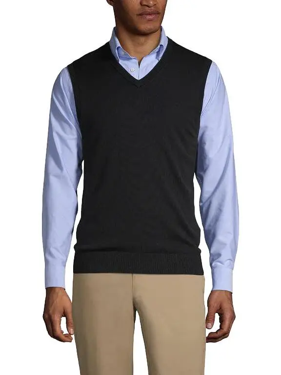 LANDS' END School Uniform Fine Gauge Cotton Modal V-neck Sweater Vest - Black