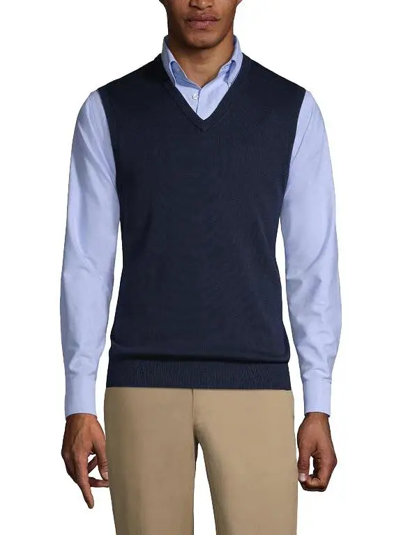 LANDS' END Cotton Modal Fine Gauge Sweater Vest - Classic Navy